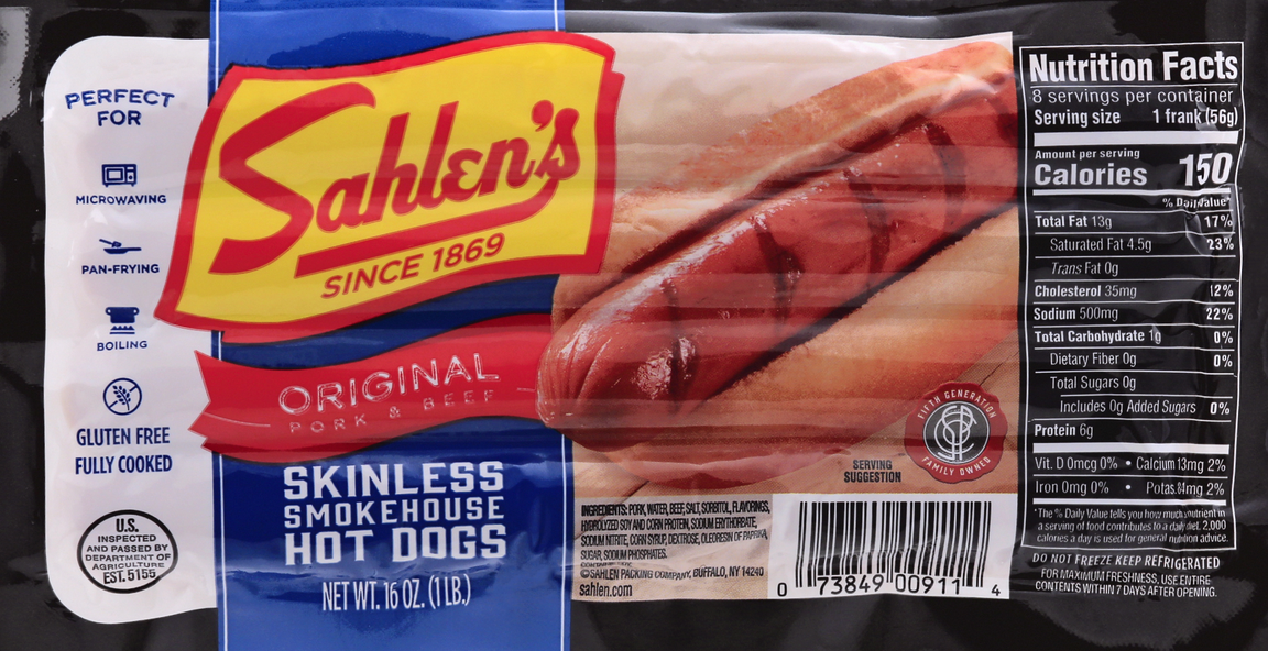 Hot Dogs -Sahlens Original Smokehouse 6ct. – Two of All Bosses